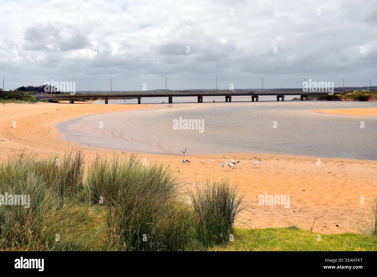 Australia, VIC, bridge over Peterborough coastal reserve, part of Great ...