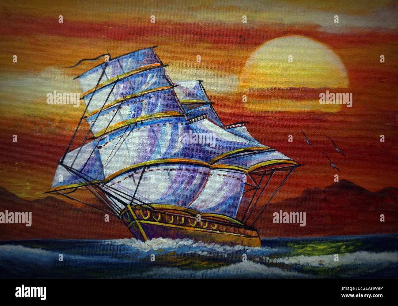 Art, painting ,Oil color, Auspicious, junk ,barque , Thai land Stock ...