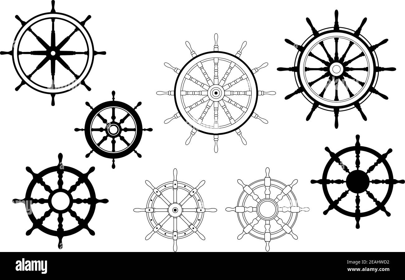 Collection of different black and white vector designs for nautical ...