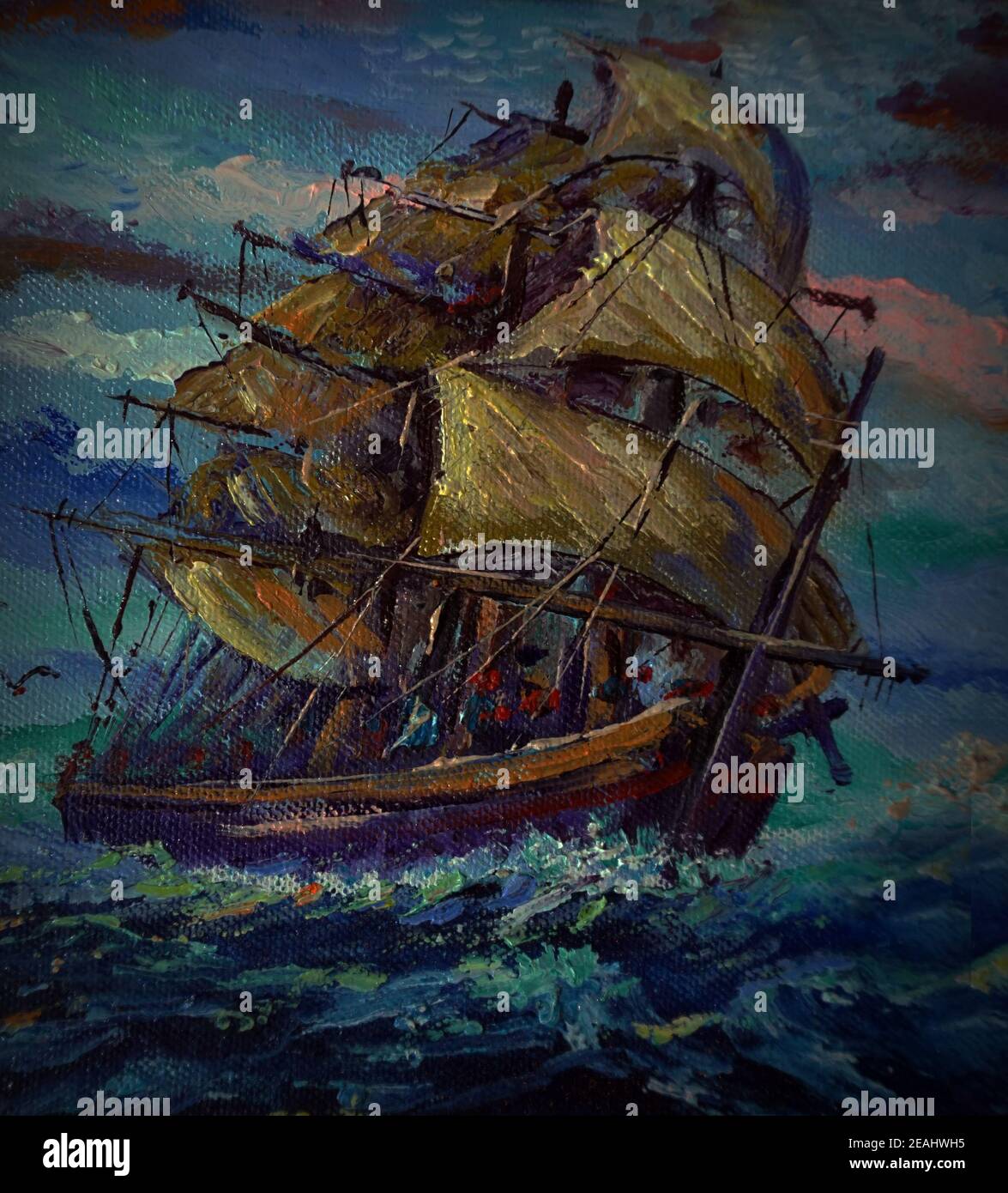 Art, painting ,Oil color, Auspicious, junk ,barque , Thai land Stock ...