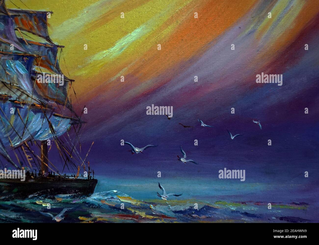 Art, painting ,Oil color, Auspicious, junk ,barque , Thai land Stock ...