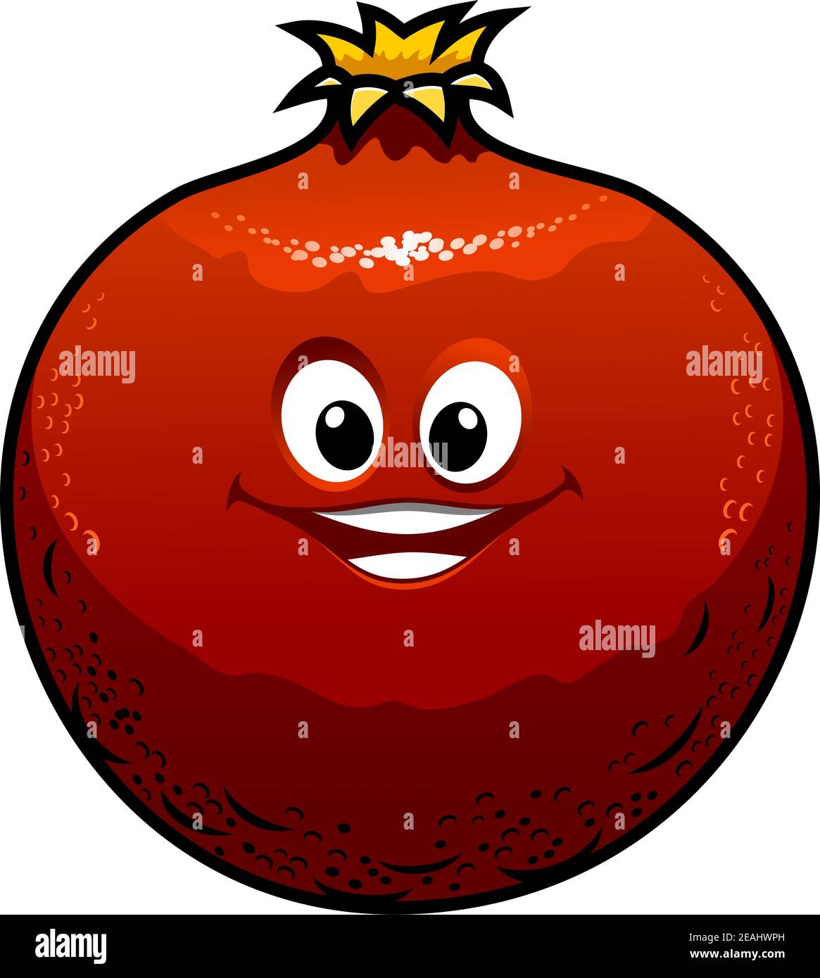 Cute red pomegranate fruit with a happy grin isolated on white, vector ...