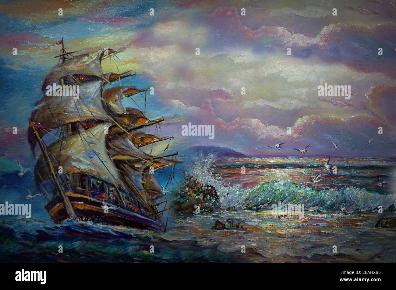 Art, painting ,Oil color, Auspicious, junk ,barque , Thai land Stock ...