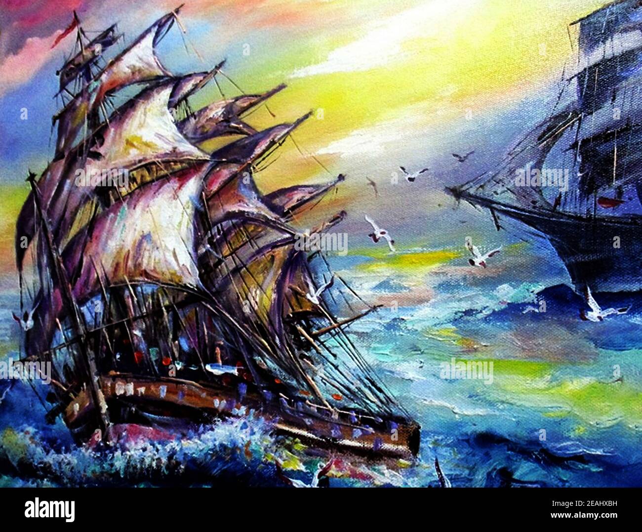 Art, painting ,Oil color, Auspicious, junk ,barque , Thai land Stock ...