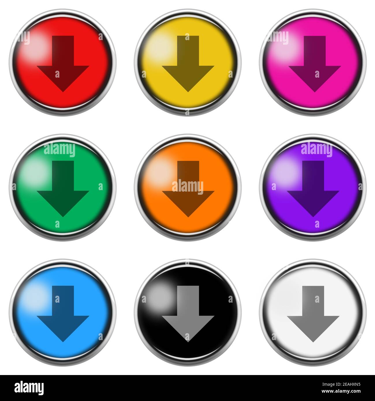Down arrow sign button icon set isolated on white with clipping path 3d ...
