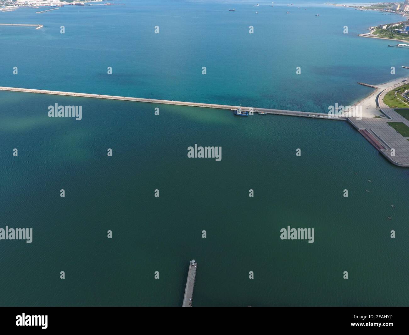 Top view of the bay Tsemess. Mol - building to stop the waves Stock ...