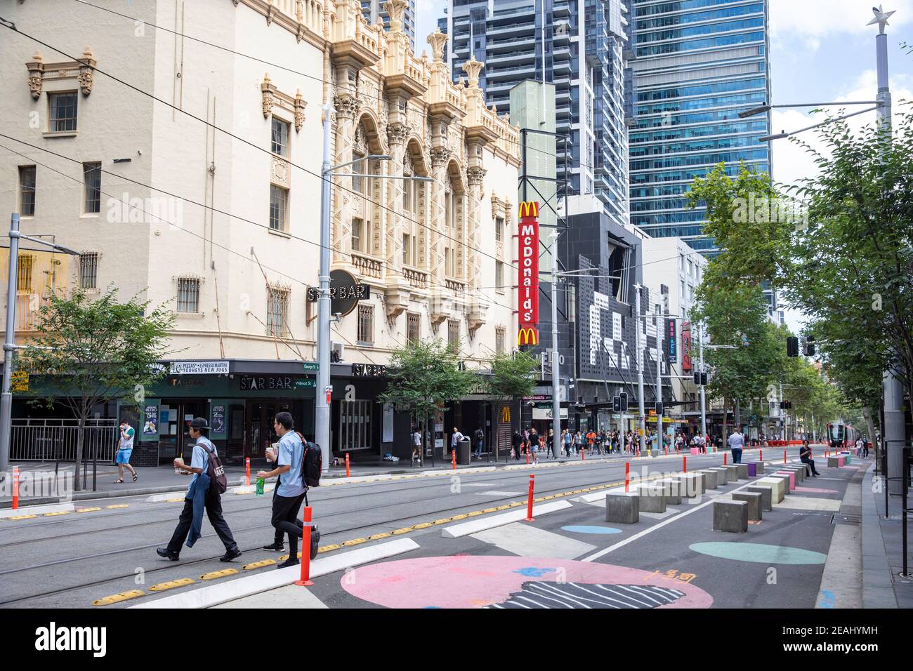 Sydney, school boys crossing George Street main thoroughfare in Sydney ...