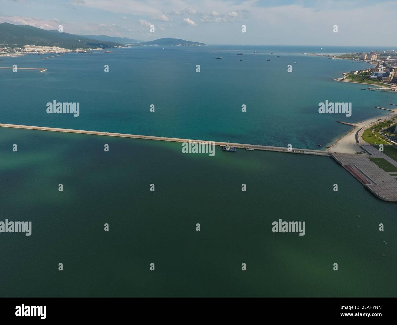 Top view of the bay Tsemess. Mol - building to stop the waves Stock ...