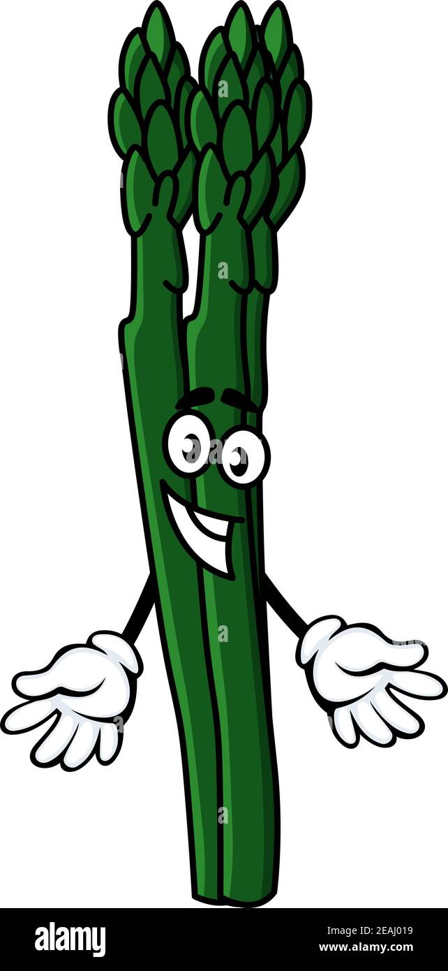 Cartoon character bunch of fresh green healthy asparagus spears with a ...