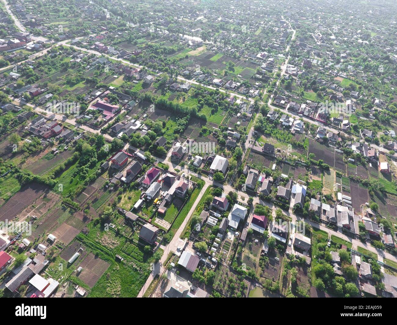 Top view of the village. One can see the roofs of the houses and ...