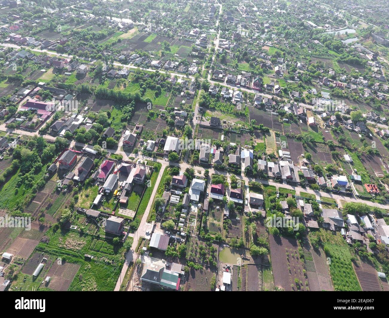 Top view of the village. One can see the roofs of the houses and ...