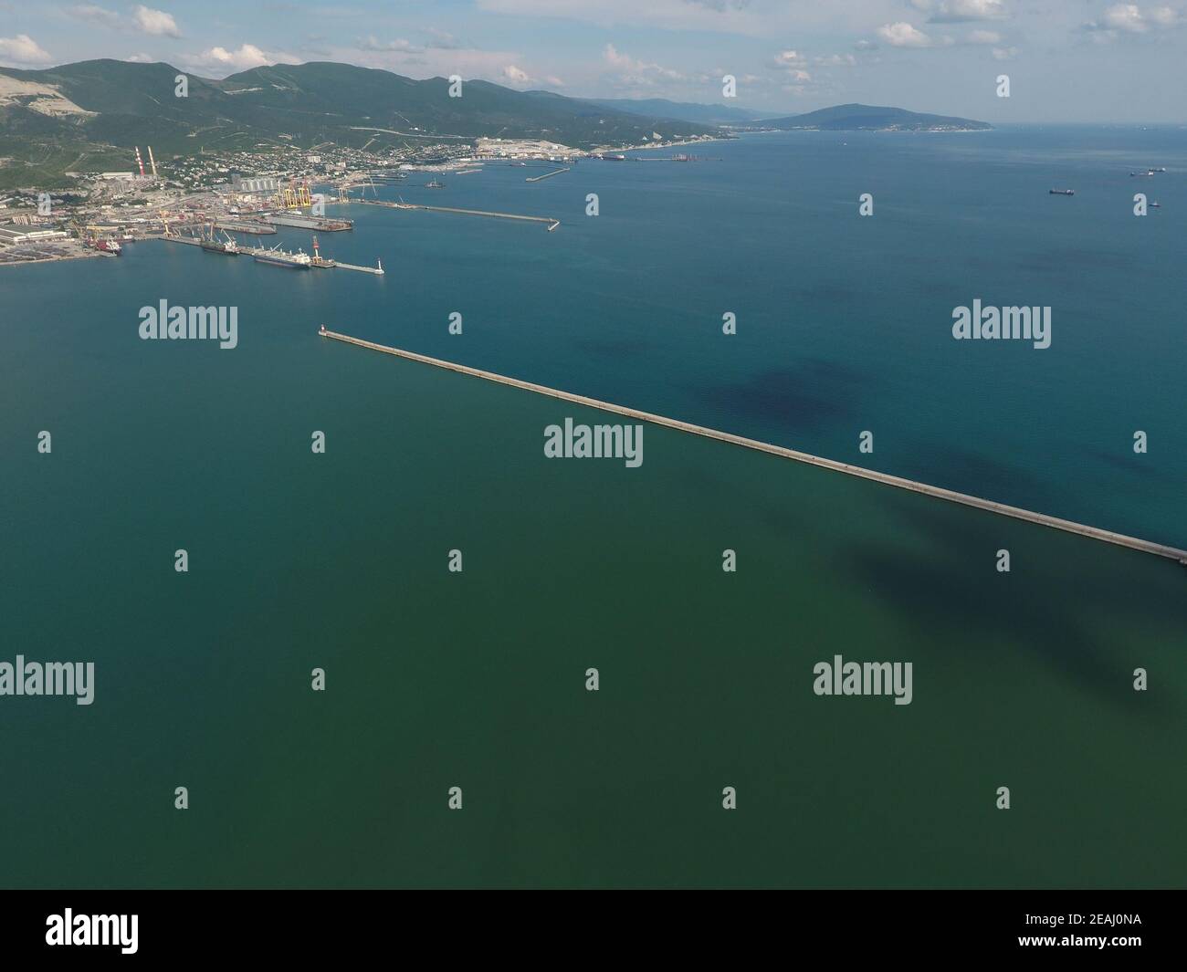 Top view of the bay Tsemess. Mol - building to stop the waves Stock ...