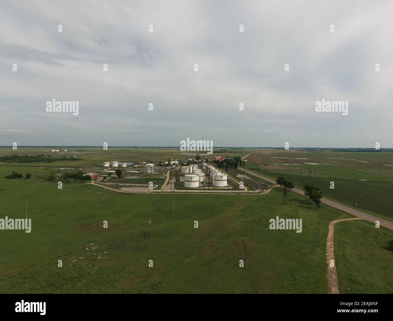 Aerial view of oil storage tanks Stock Photo - Alamy