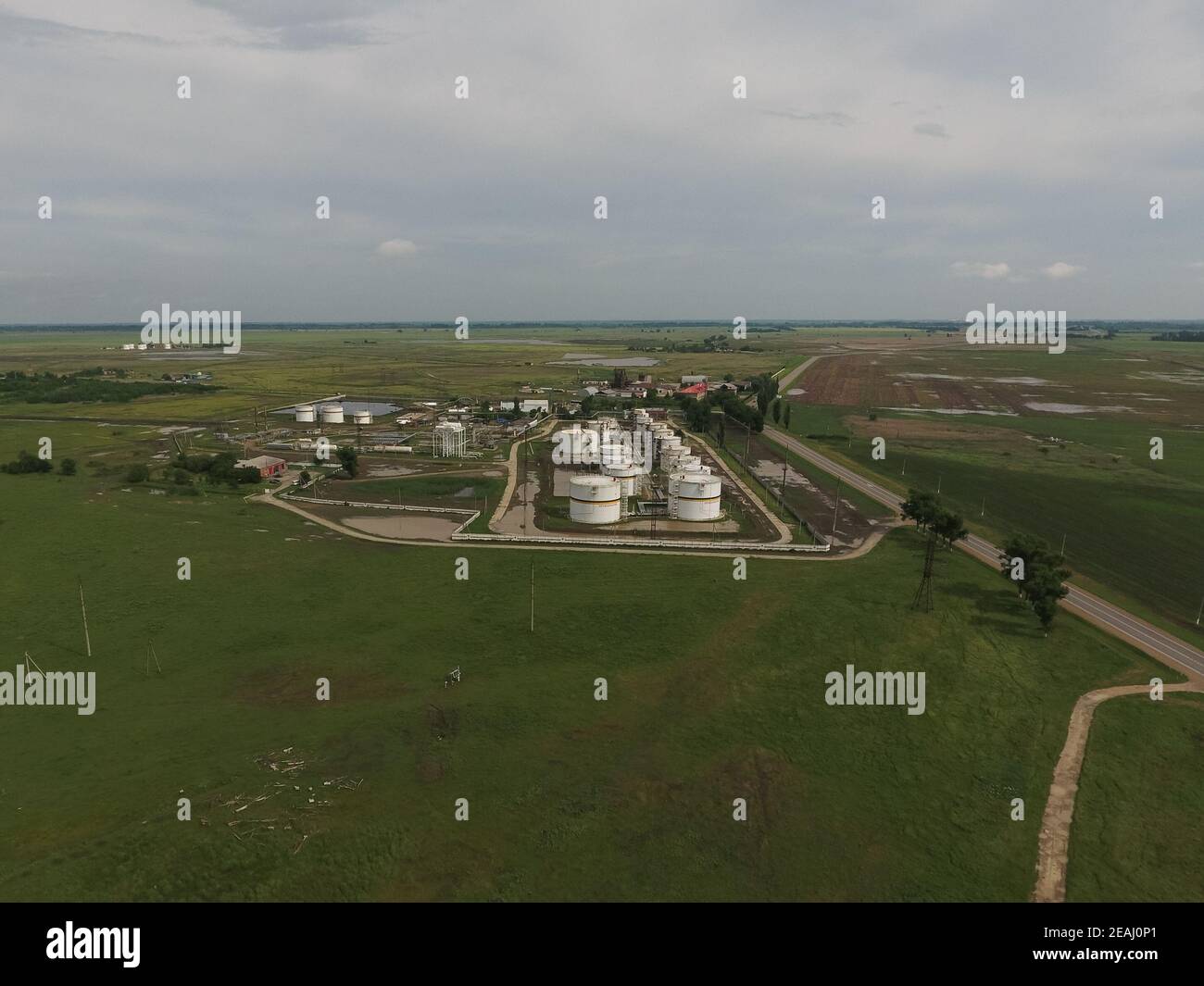 Aerial view of oil storage tanks Stock Photo - Alamy