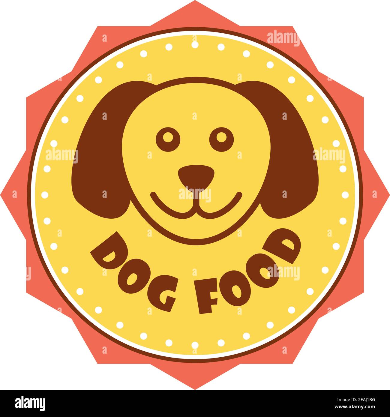 Dog Food label with the head of a cute smiling puppy in the centre of a ...