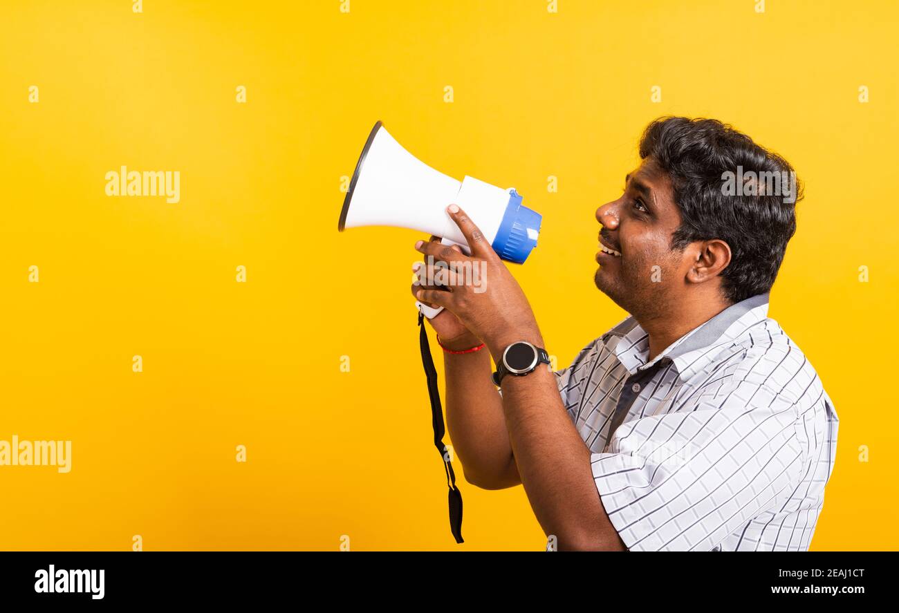 black woman standing to make announcement message shouting screaming in ...