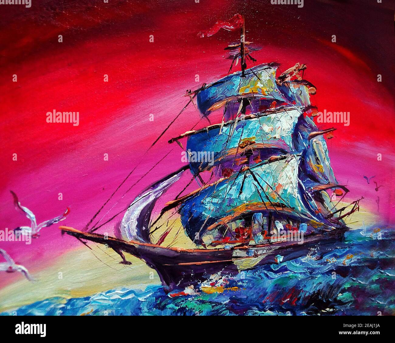 Art, painting ,Oil color, Auspicious, junk ,barque , Thai land Stock ...