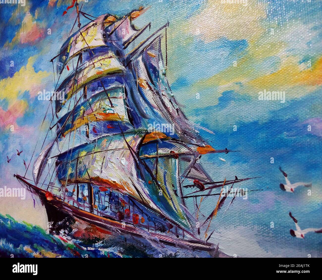 Art, painting ,Oil color, Auspicious, junk ,barque , Thai land Stock ...