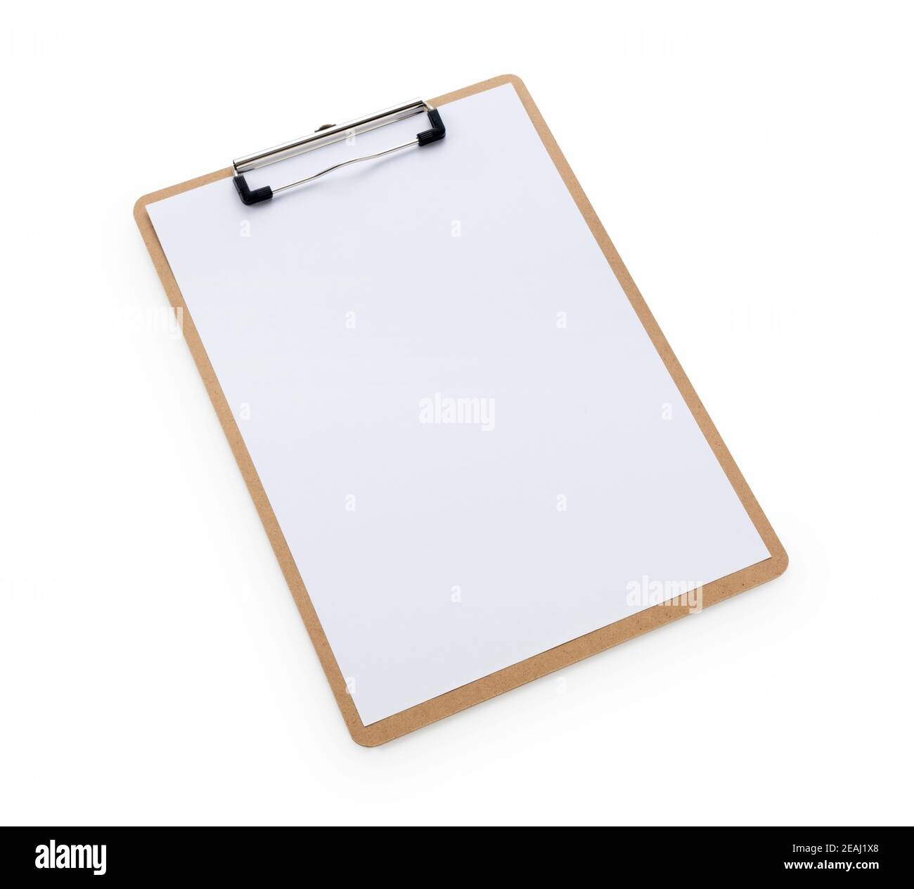 A clipboard with white paper on a white background Stock Photo - Alamy