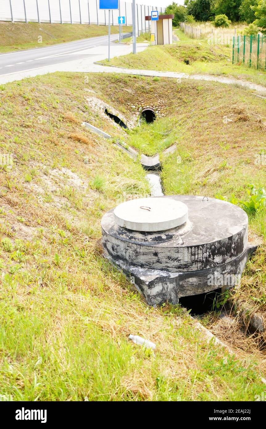 Stone sewer and green grass Stock Photo - Alamy