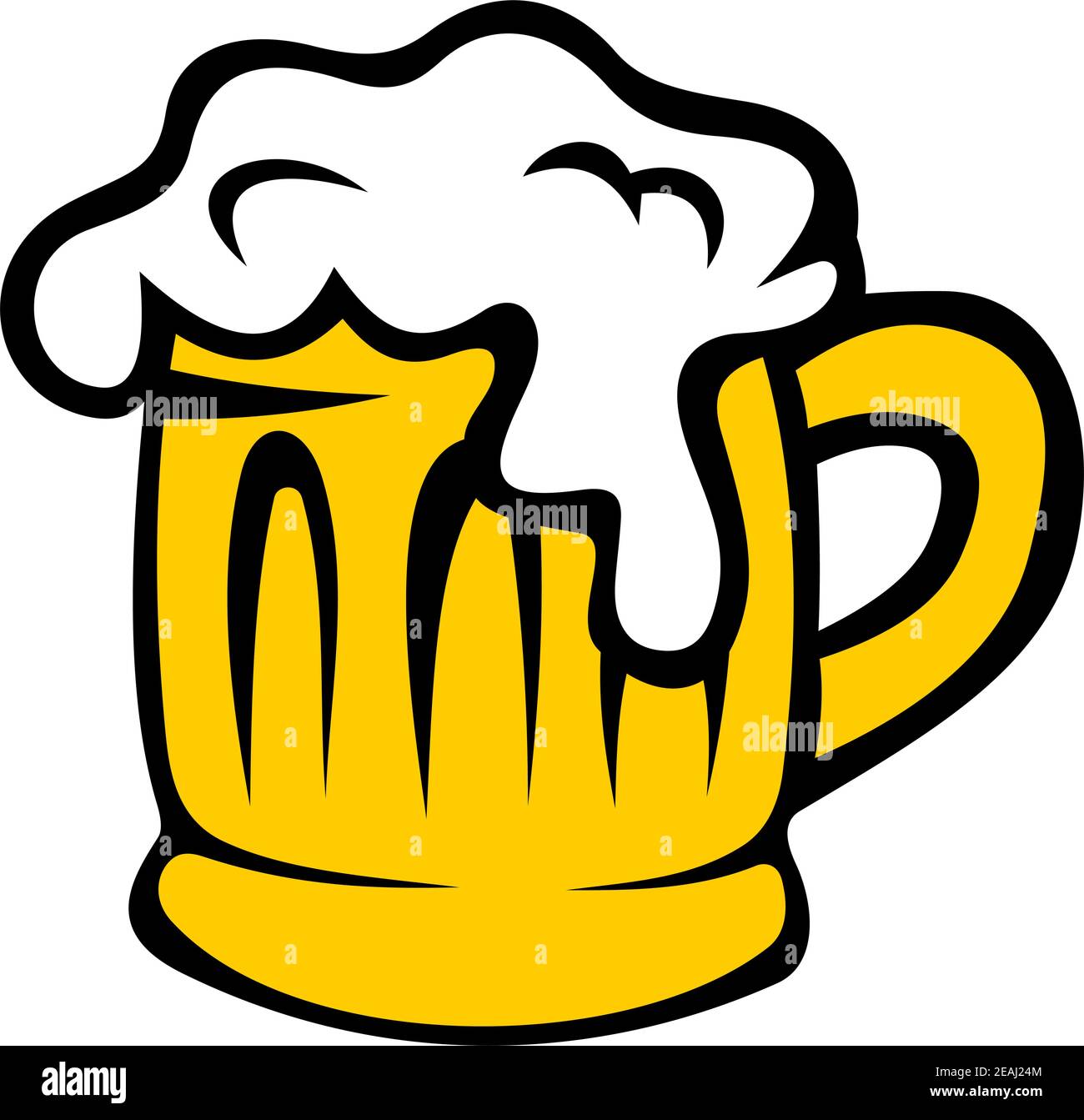 Cartoon glass tankard of golden frothy beer or lager suitable as a pub ...