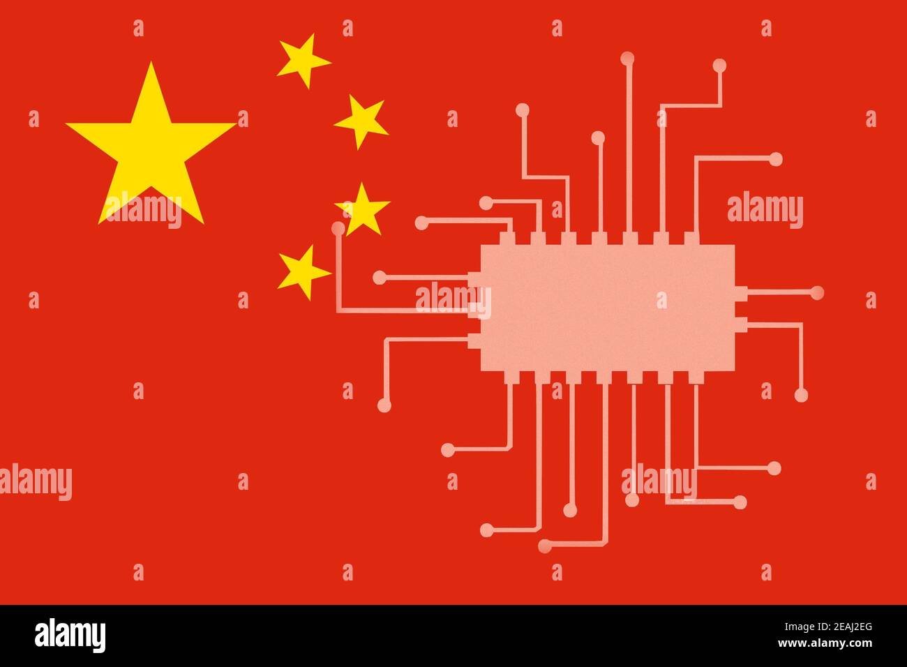 Digital illustration of a microchip on the Chinese flag Stock Photo - Alamy