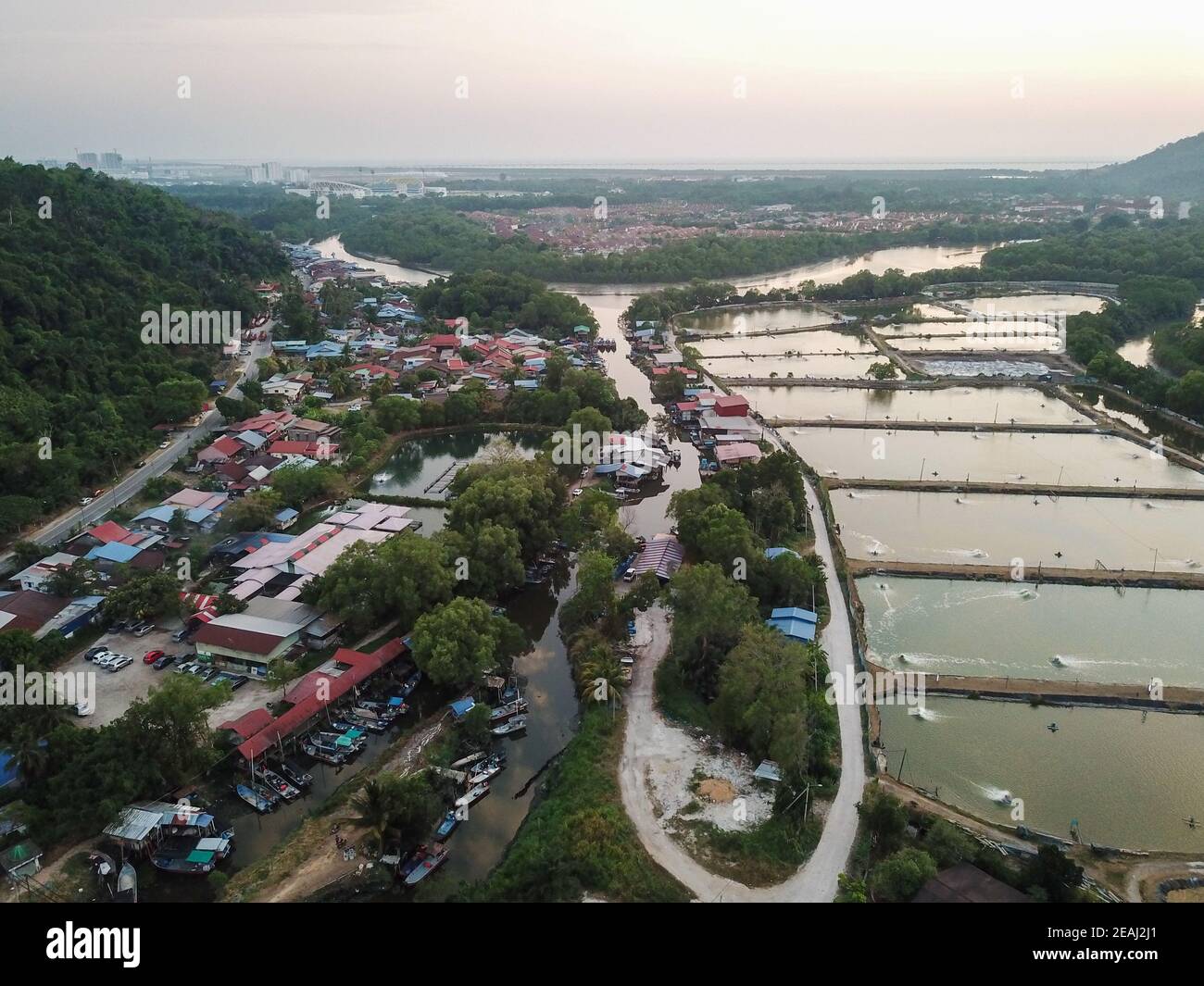 Aerial view aquaculture farm village hi-res stock photography and ...