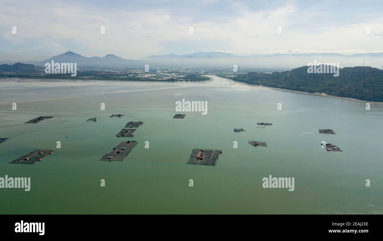 Aerial view fish farm in sea Stock Photo - Alamy