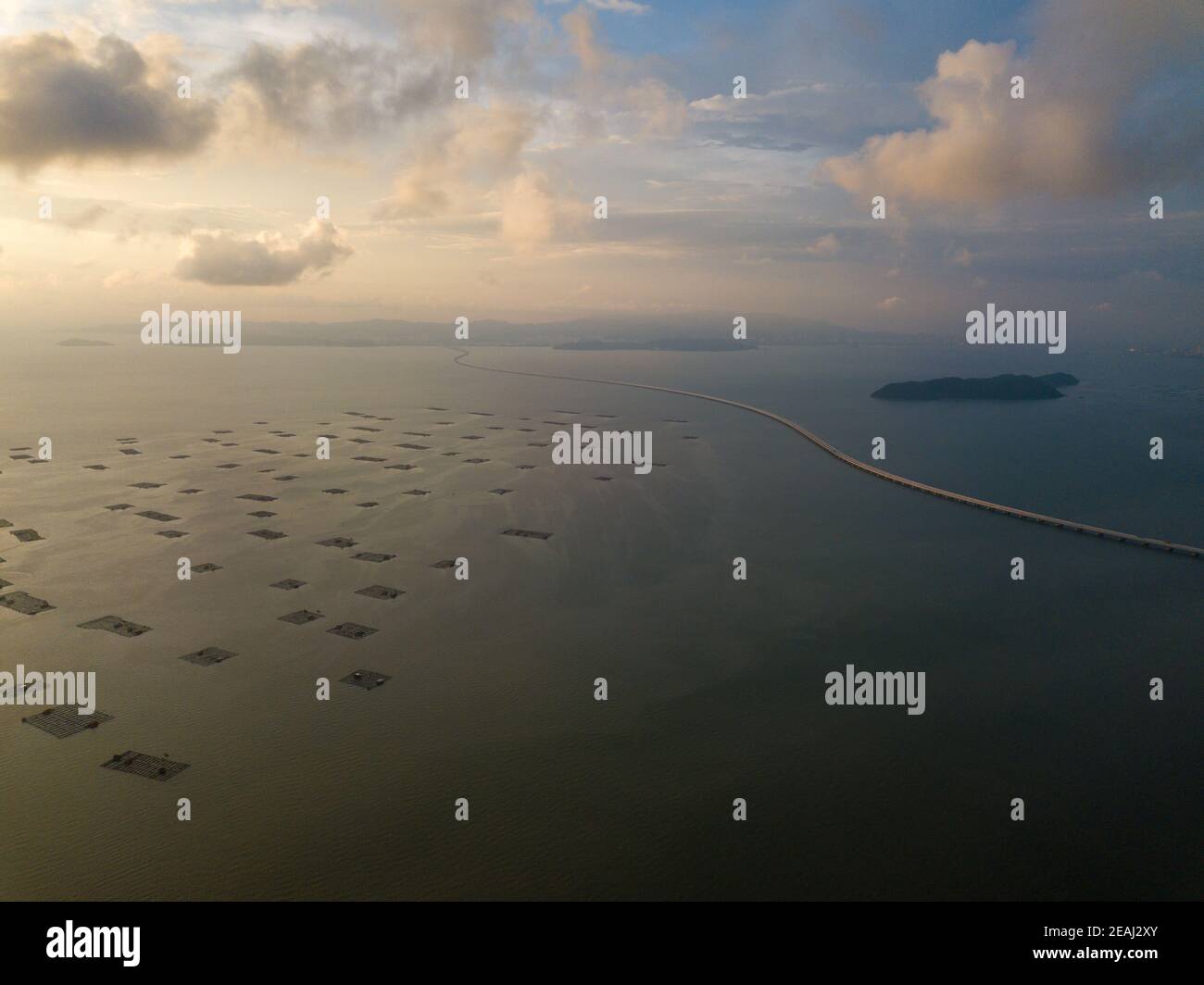 Aerial view dramatic sunset evening hour at fish farm Stock Photo - Alamy