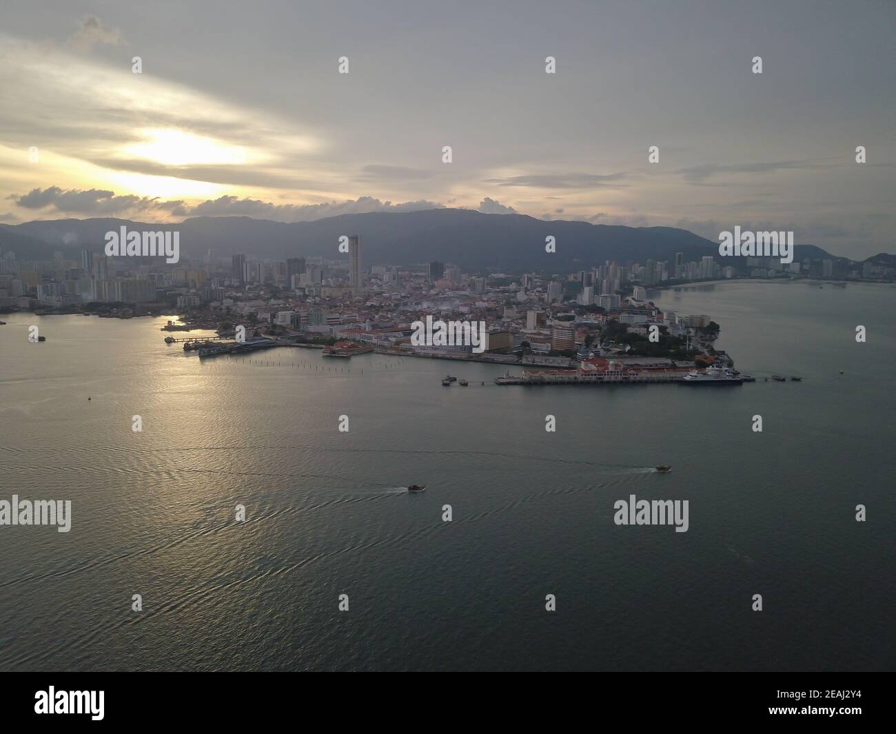 Aerial view two boats move at the sea Stock Photo - Alamy