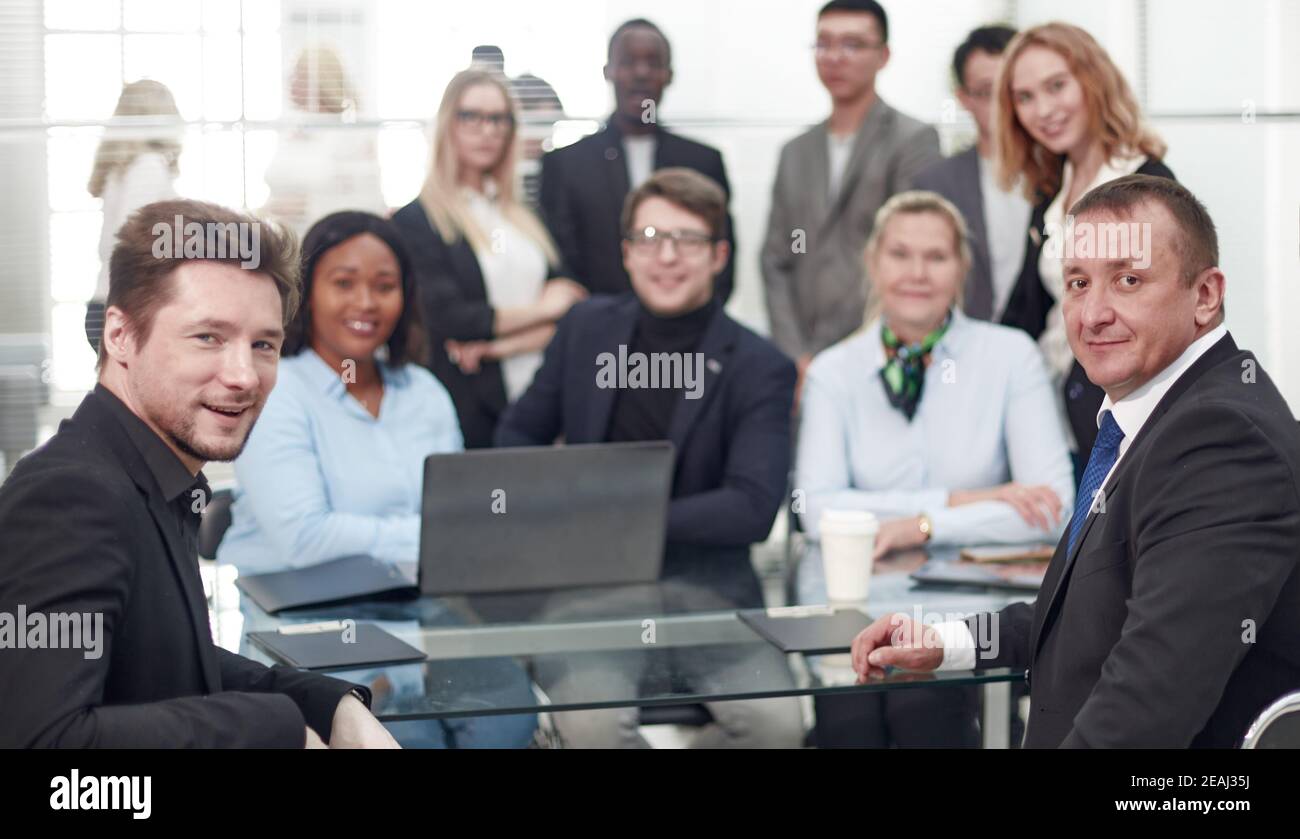 Business team working on desktop computer in workstation Stock Photo ...
