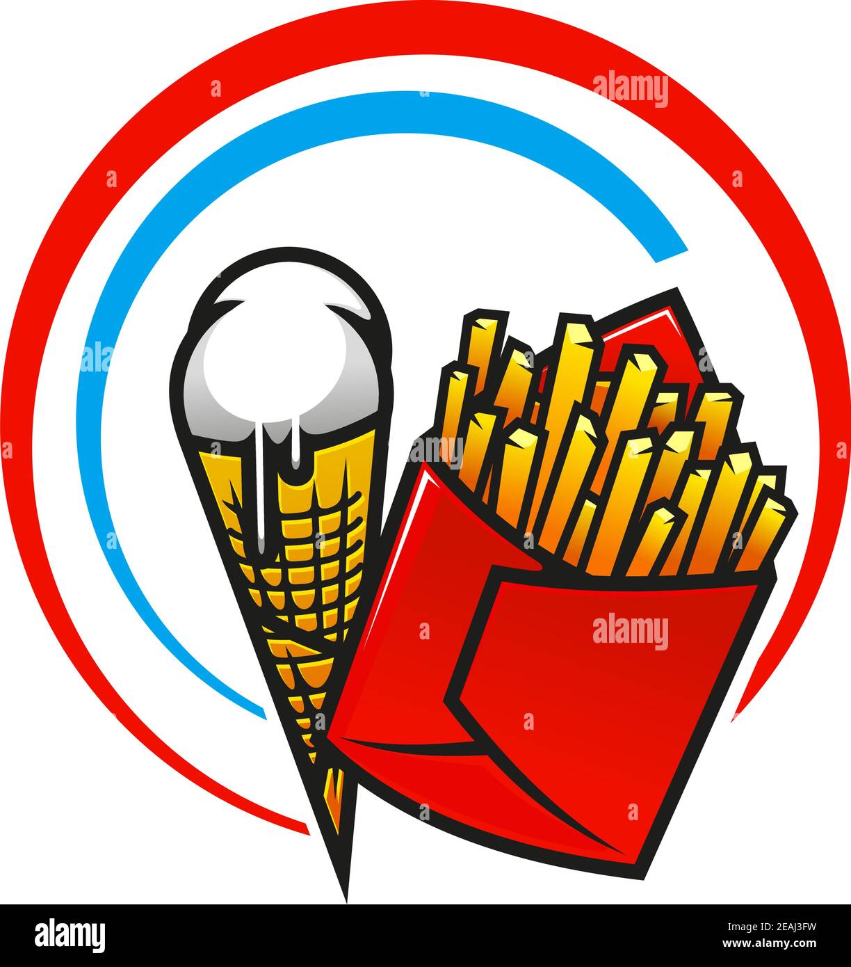 Takeaway foods icon with a red packet of crispy French fries and a ...