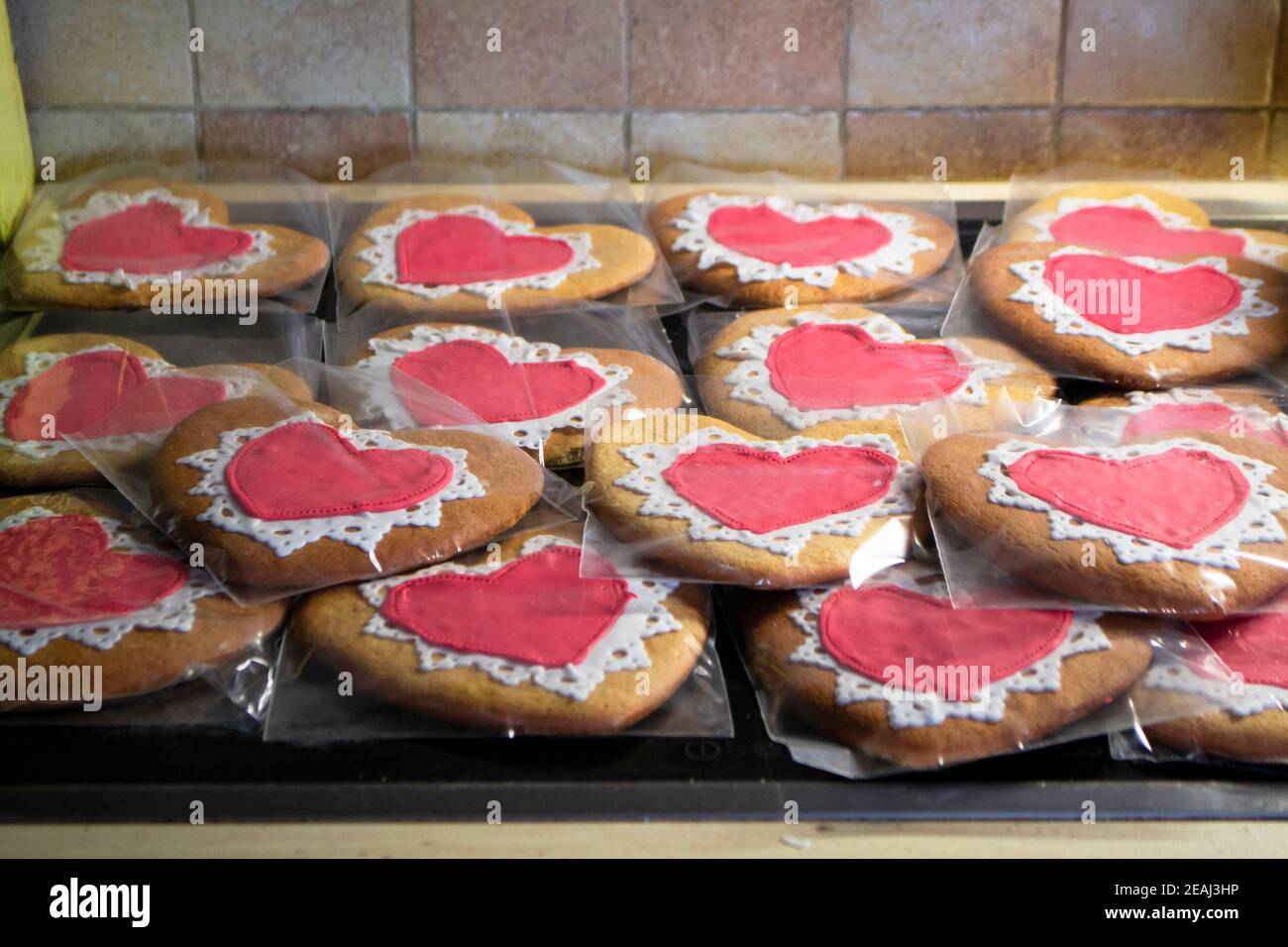 Ginger Heart shaped cookies for Valentine's Day. Home made Stock Photo ...