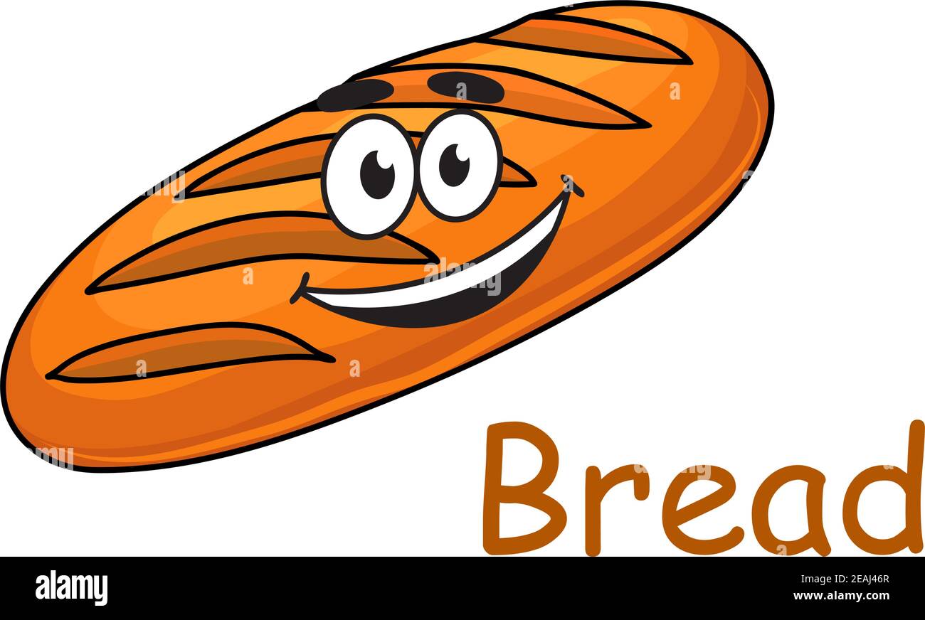 Happy cartoon crusty loaf of bread with a big smile isolated on white ...
