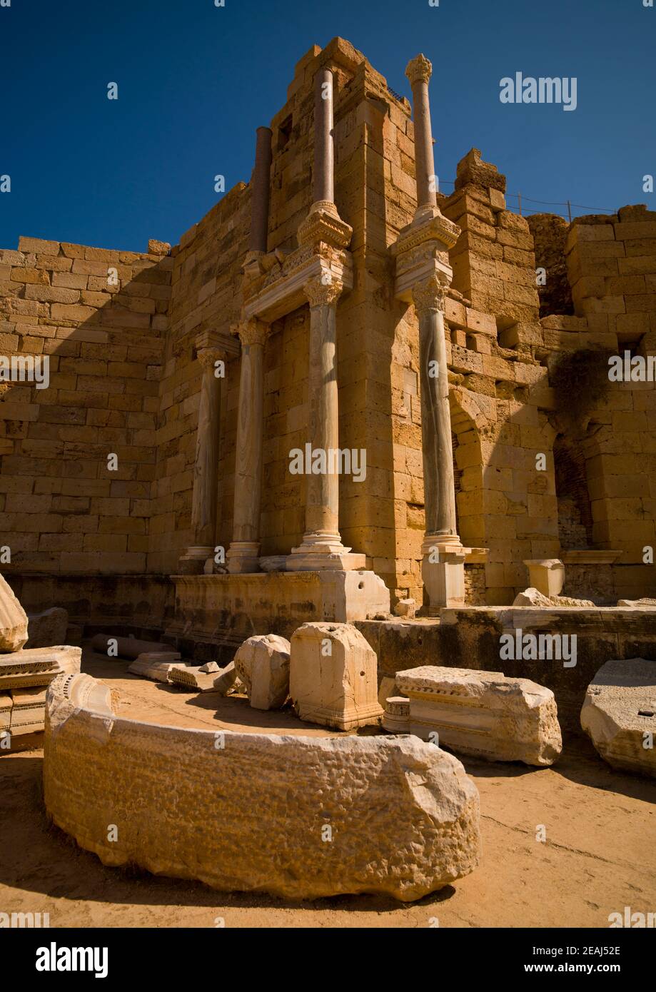 Antique ruins of leptis magna, Tripolitania, Khoms, Libya Stock Photo ...