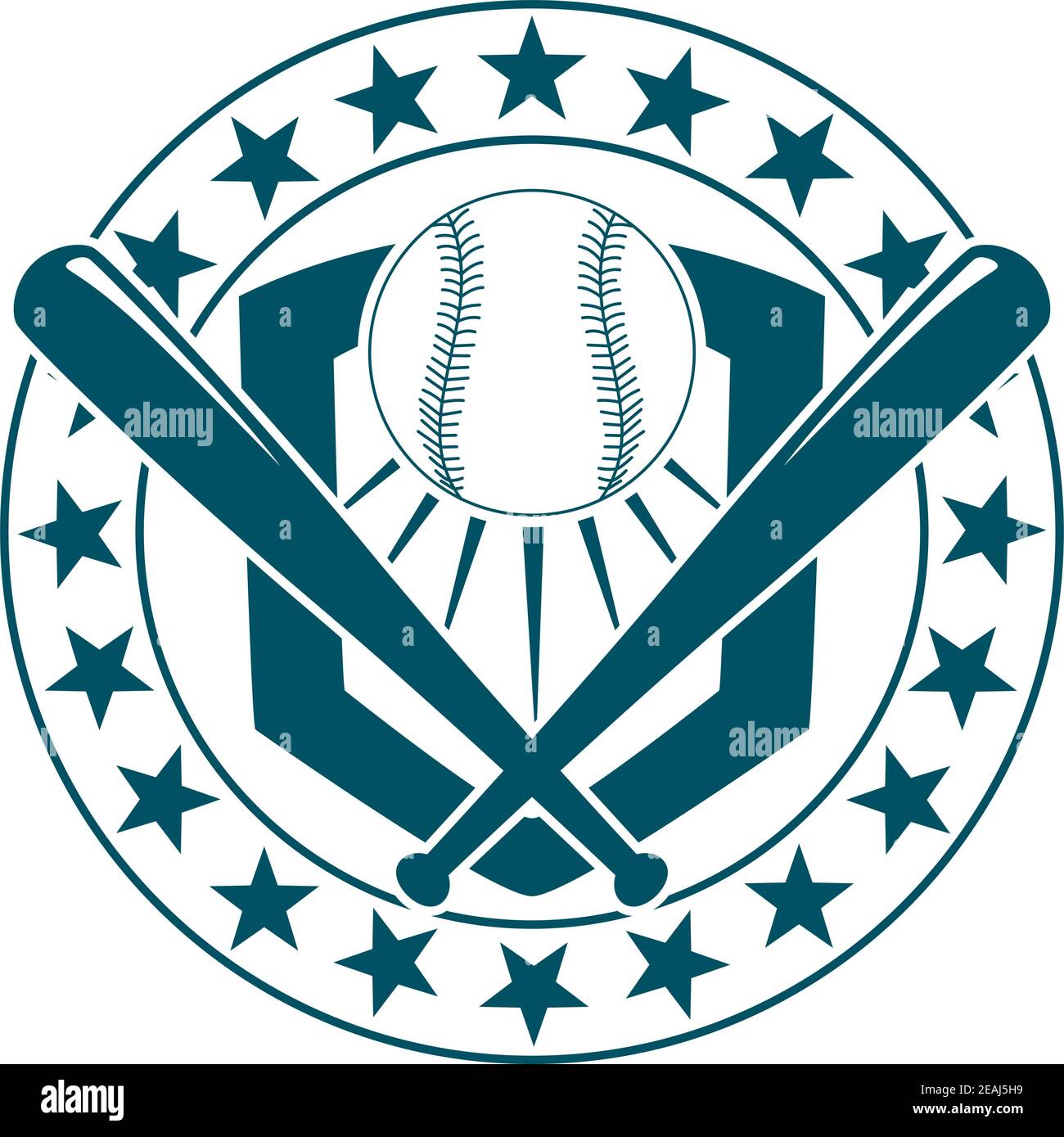 Blue and white baseball emblem or banner with a circular frame with ...