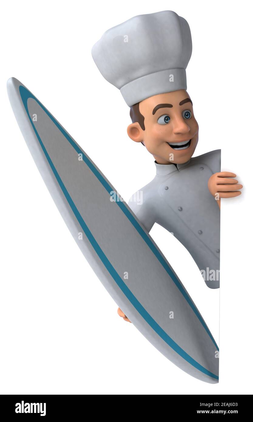 Fun 3D cartoon chef surfing Stock Photo - Alamy