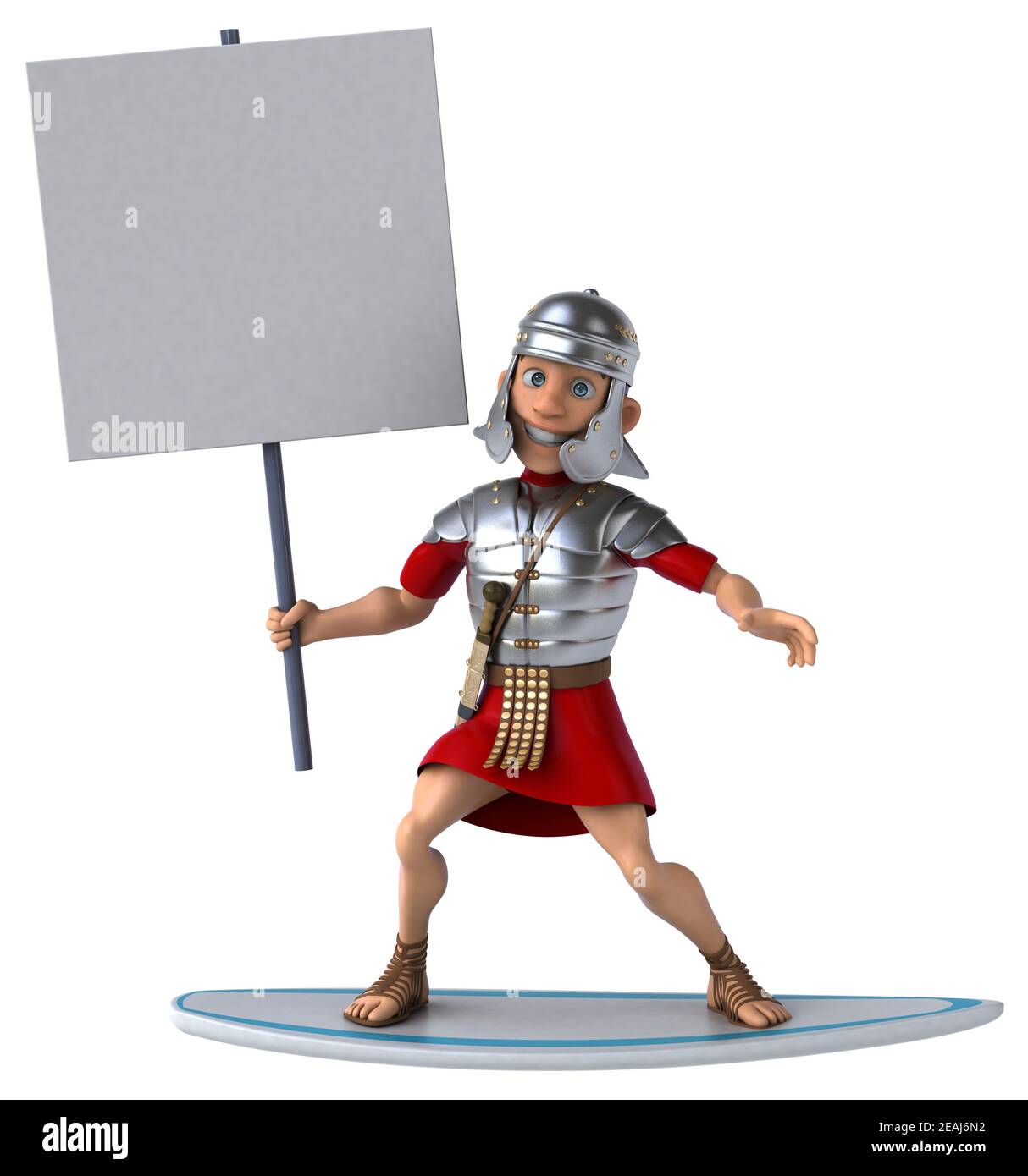Fun 3D cartoon roman soldier surfing Stock Photo - Alamy