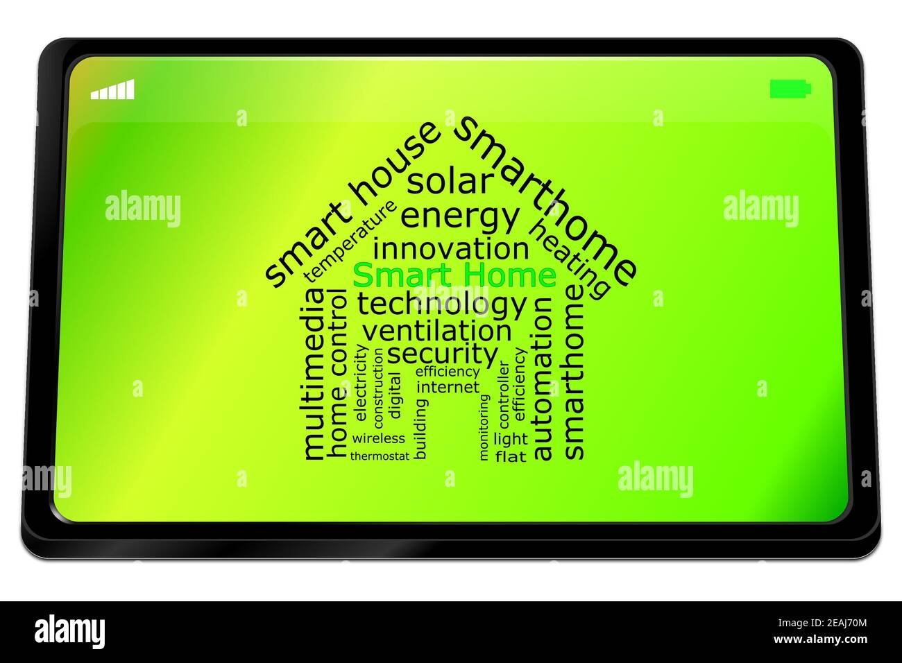 Tablet computer with Smart Home Wordcloud on green desktop - 3D illustration Stock Photo - Alamy
