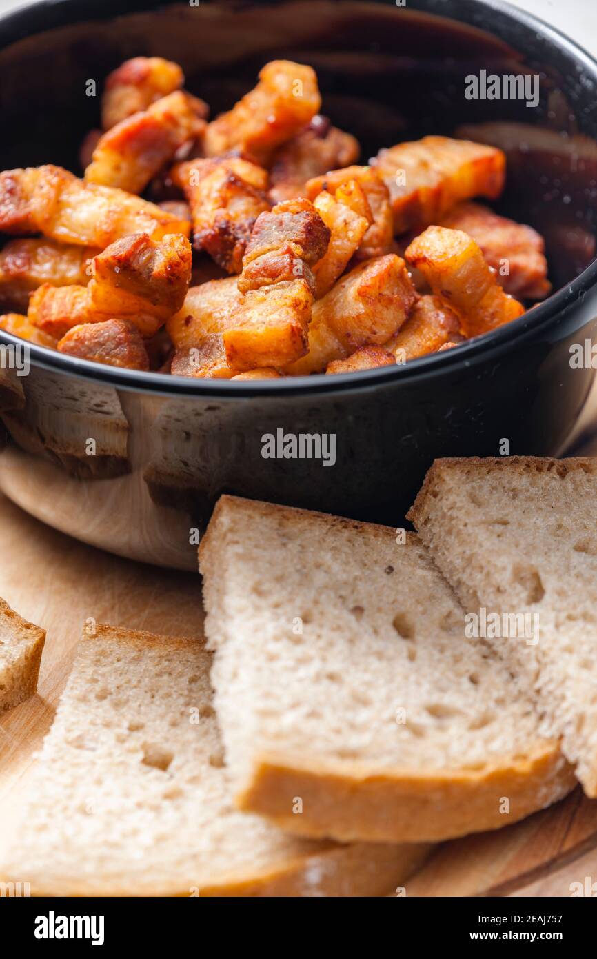 homemade greaves of pork side Stock Photo - Alamy
