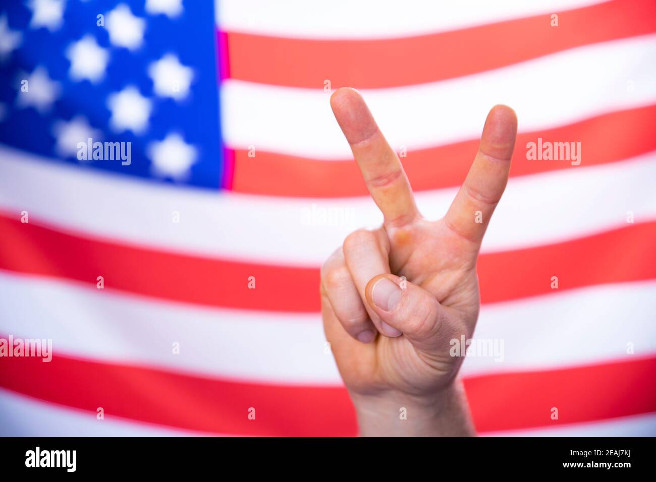 American flag with victory sign Stock Photo - Alamy