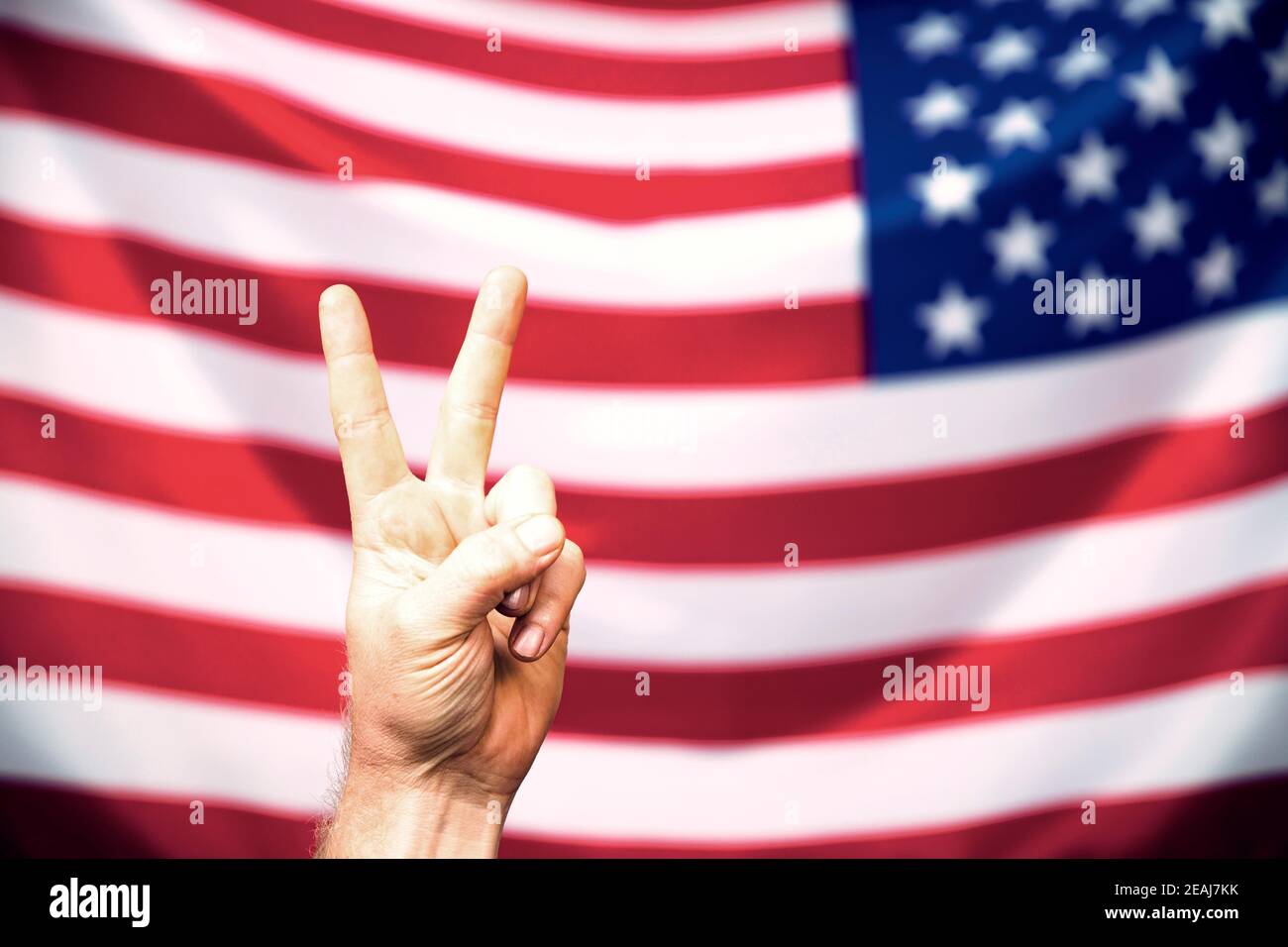 American flag with victory sign Stock Photo - Alamy