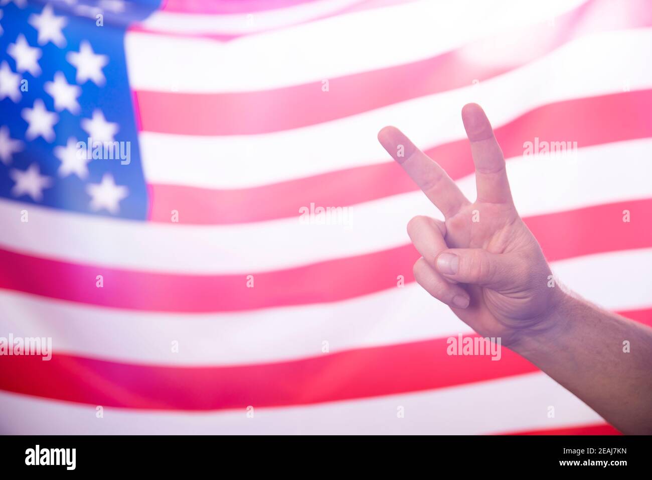 American flag with victory sign Stock Photo - Alamy