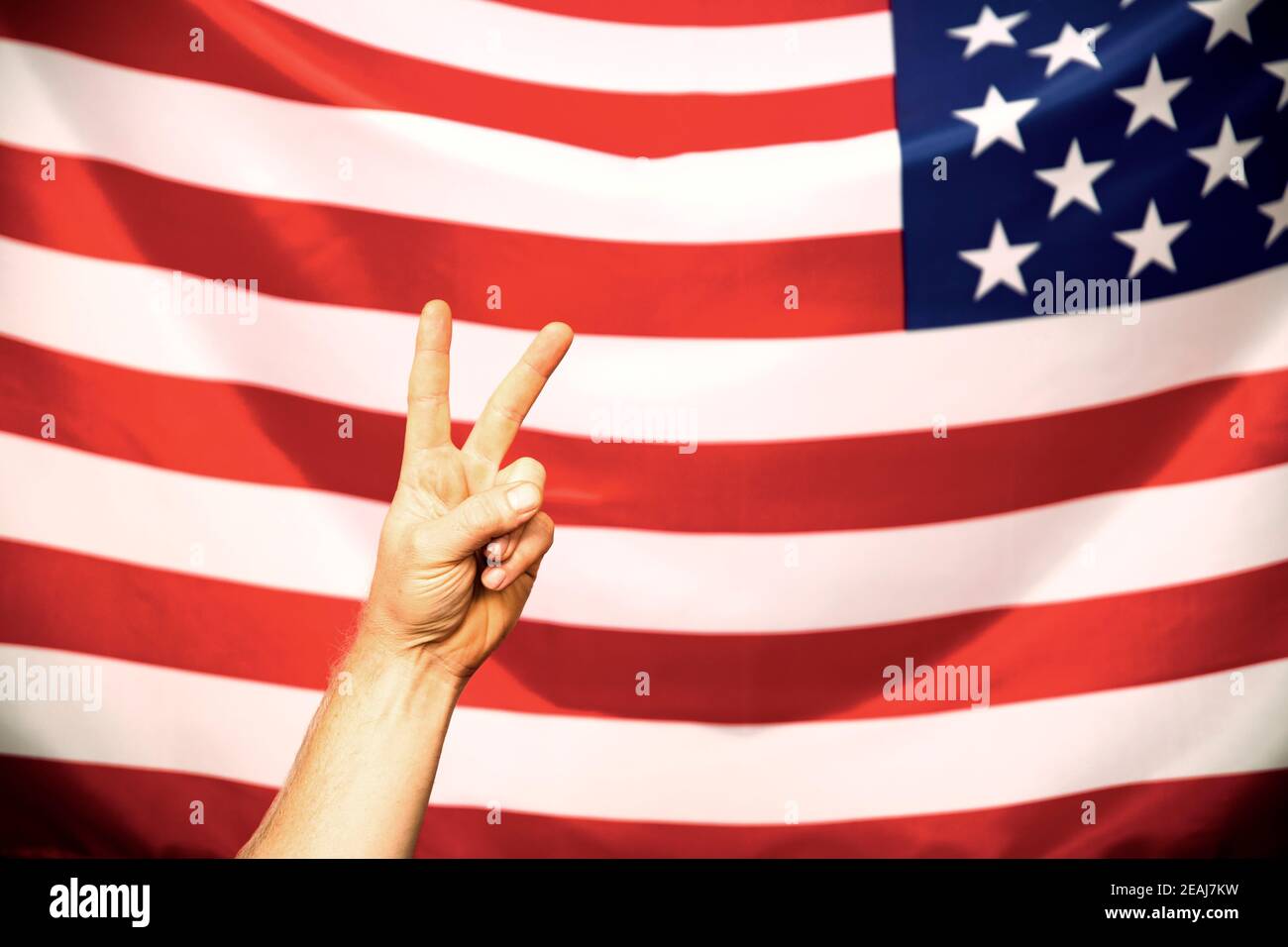 American flag with victory sign Stock Photo - Alamy