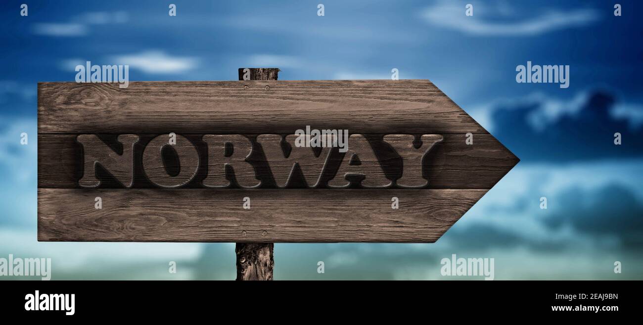 norway sign on wood arrow Stock Photo - Alamy