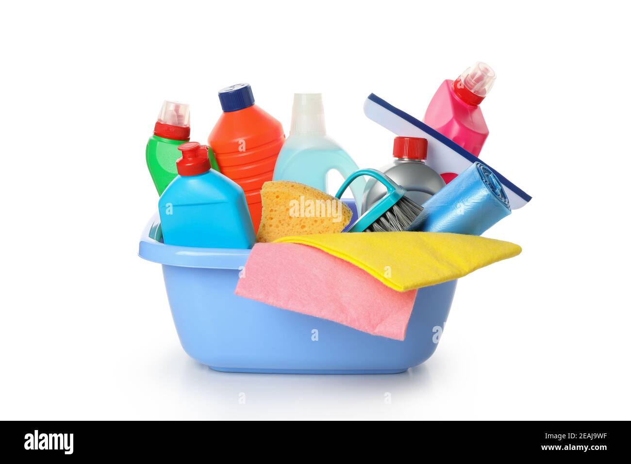 Group of cleaning tools isolated on white background Stock Photo - Alamy