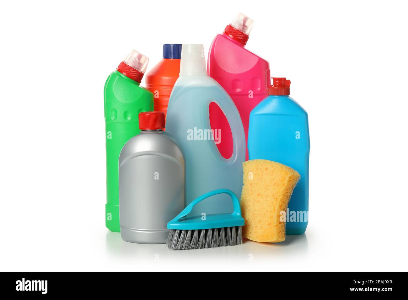 Group of cleaning tools isolated on white background Stock Photo - Alamy