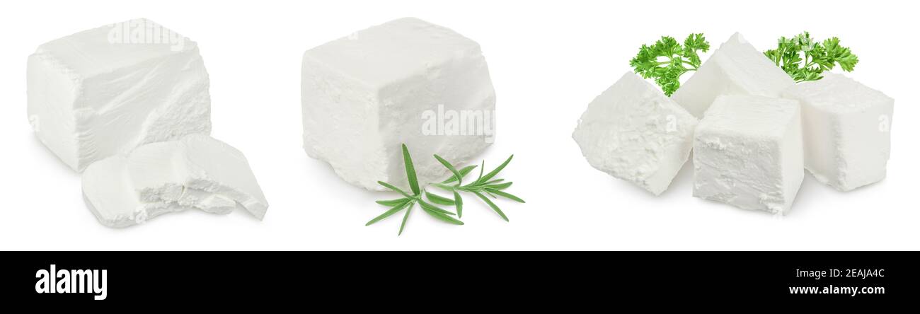 Feta cheese isolated on white background. With full depth of field. Set ...