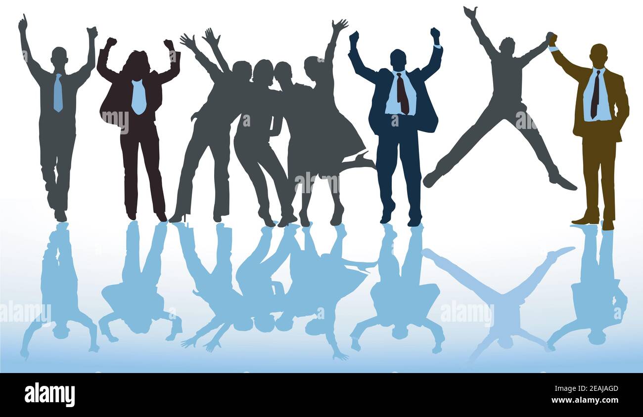 Happy successful team cheer and are confident Stock Photo - Alamy