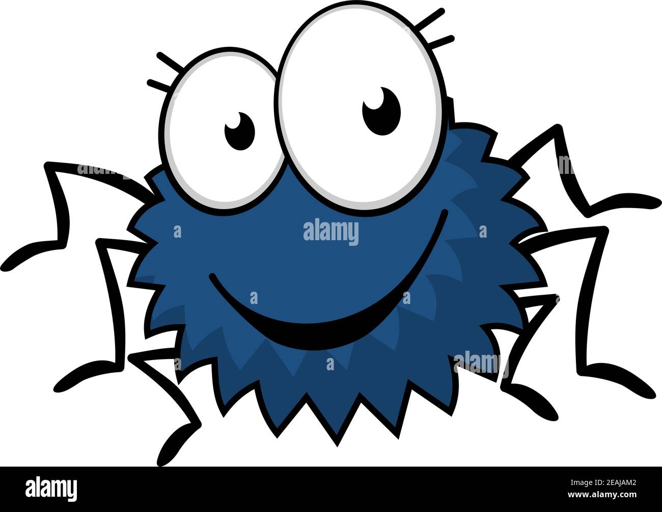 Cute little spiky cartoon spider with six legs, large googly eyes and a ...